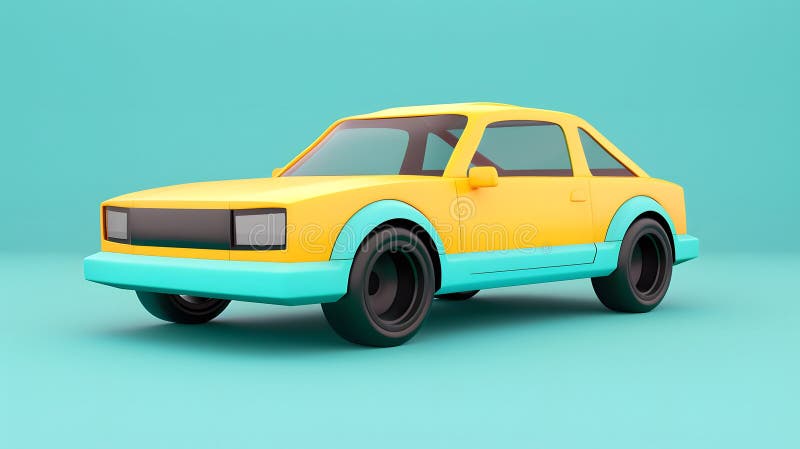 Modern 3D Render of a Funky Cartoon Car Model with Simplified Shapes ...