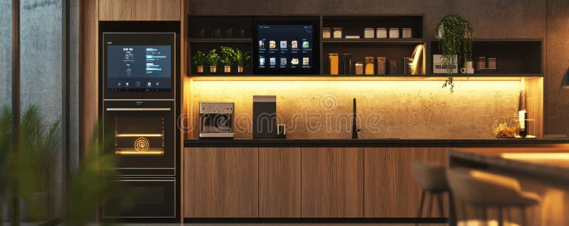 Modern 3D Render of a Futuristic Smart Kitchen Featuring Digital Touch ...