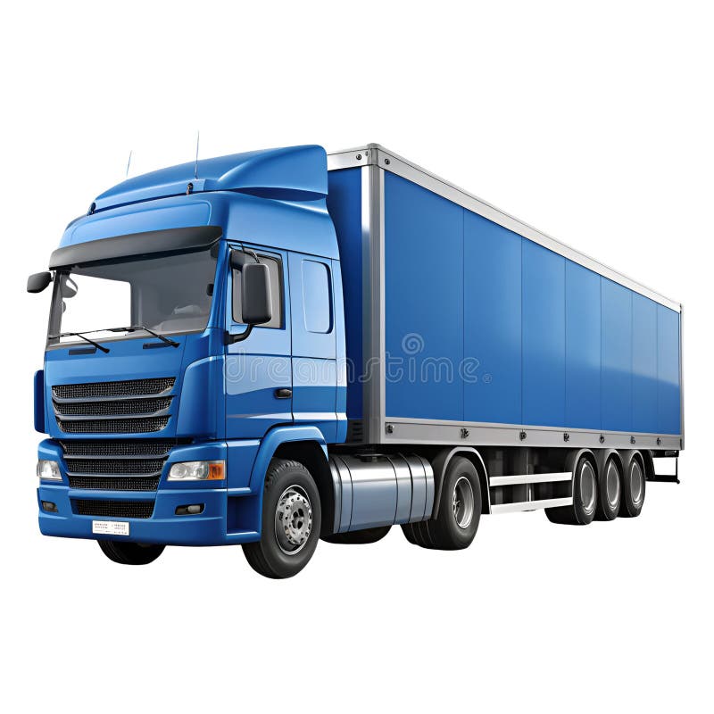 Modern Blue Semi Truck with a Trailer Isolated on a Clean White ...