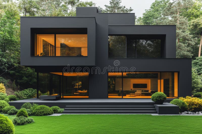 A Modern 3D Rendering of a House with Large Glass Windows, Highlighting ...