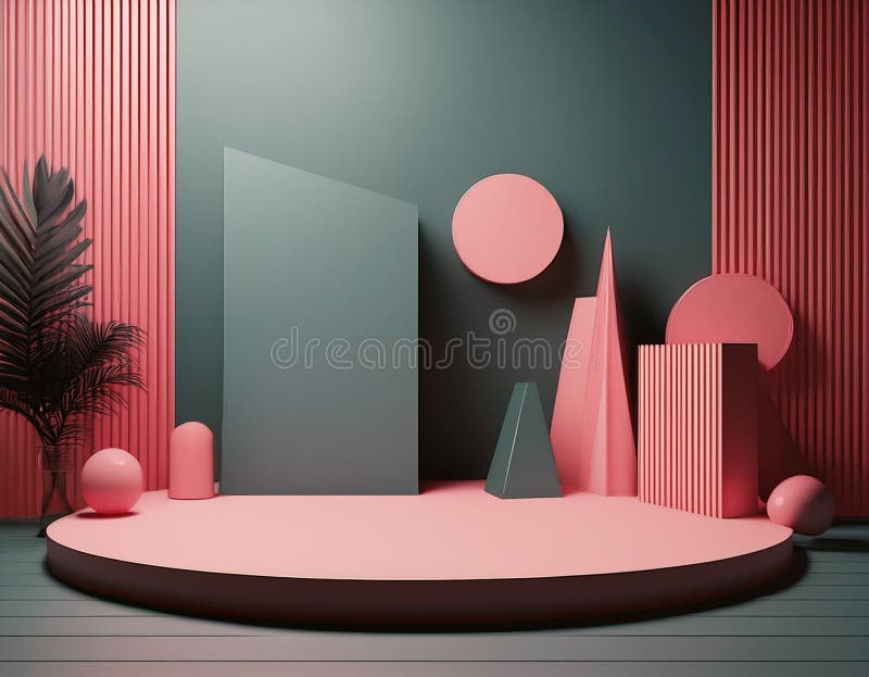 Modern 3D Rendering Studio with Geometric Shapes Podium on the Floor ...
