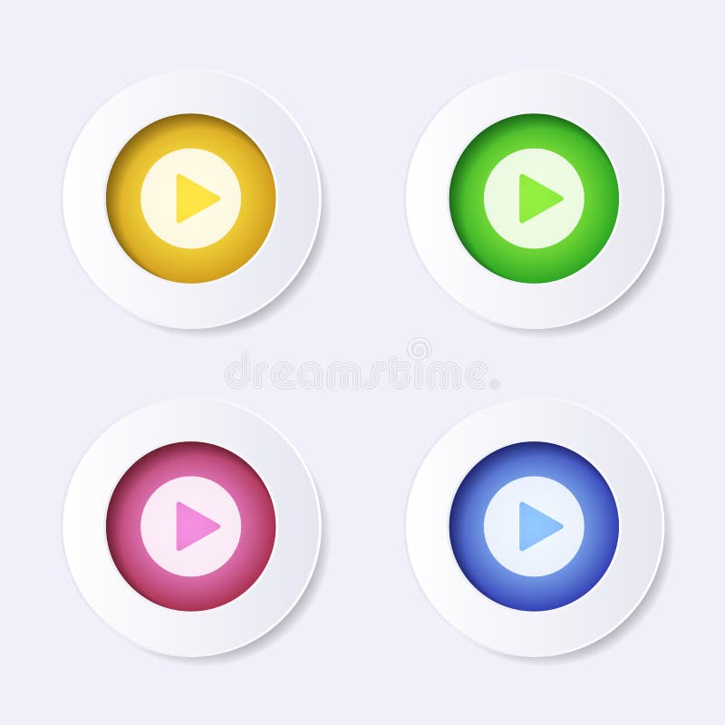 Modern 3D Vector Website Play Button Icons Stock Vector - Illustration ...