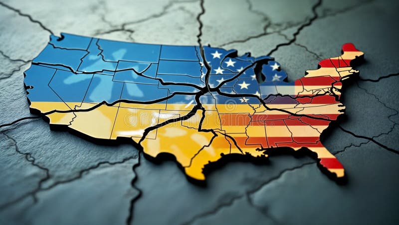 Divided States Map Showing Regional Political Demographics with Stars ...