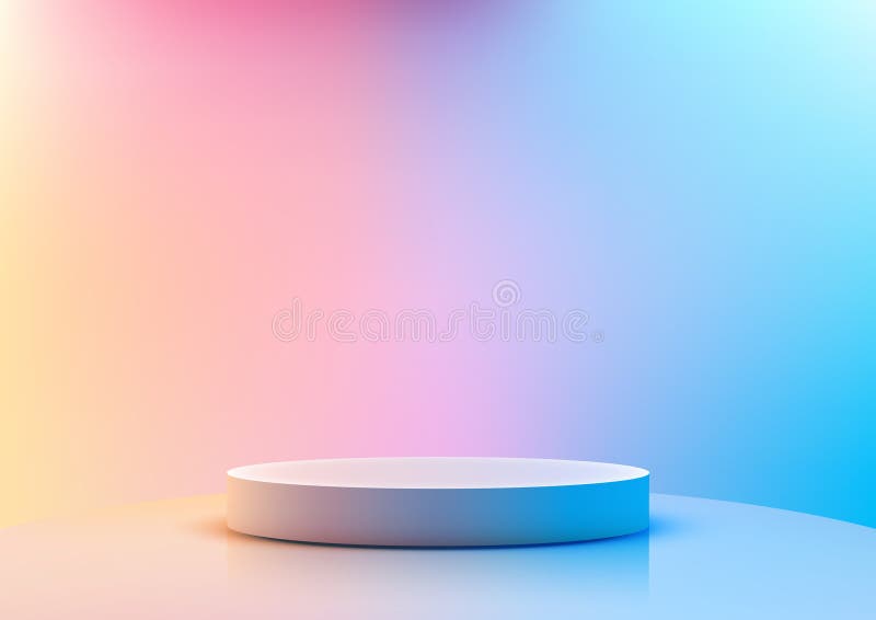 Modern 3d White Round Platform on Reflective Surface with Vibrant ...