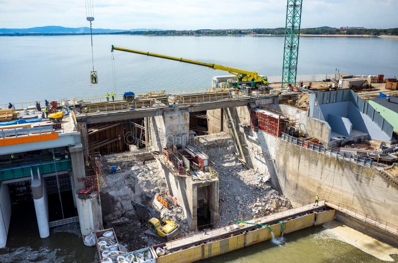 Modern dam reconstruction stock photo. Image of high - 65637158