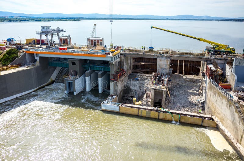 Modern dam reconstruction stock image. Image of nature - 65637299