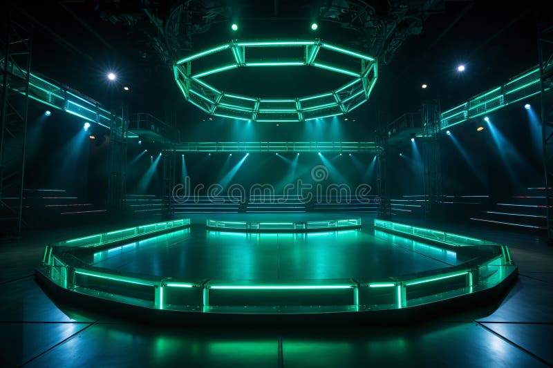 Modern Dance Stage in Cool Blue and Green Lighting with Spotlight for ...