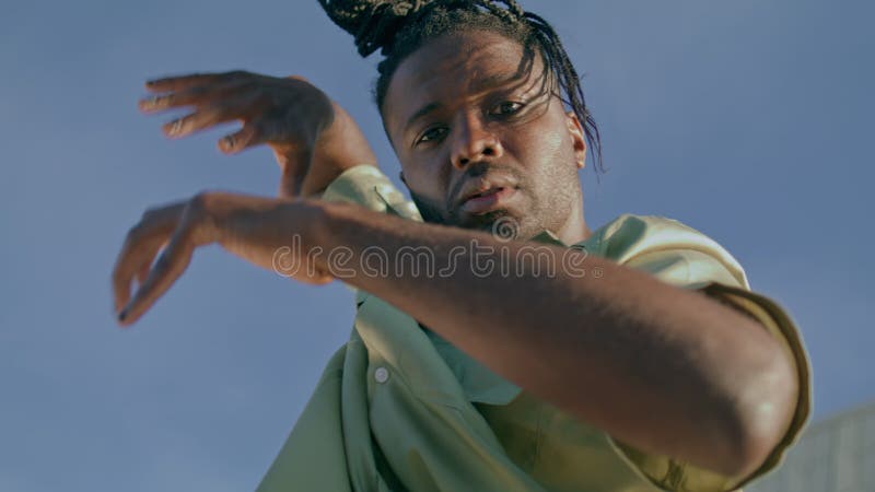 Modern Dancer Looking Camera Sky Background. African American Guy ...