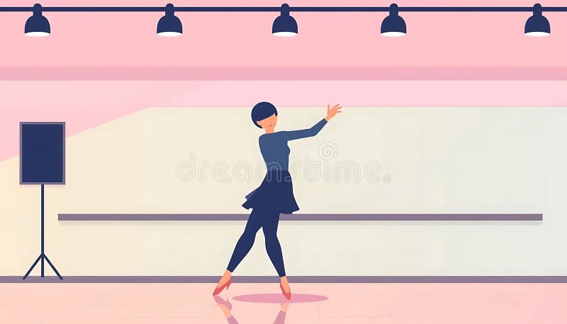 Modern Dancer in Studio Ballet Barre Exercise Class Stock Illustration ...