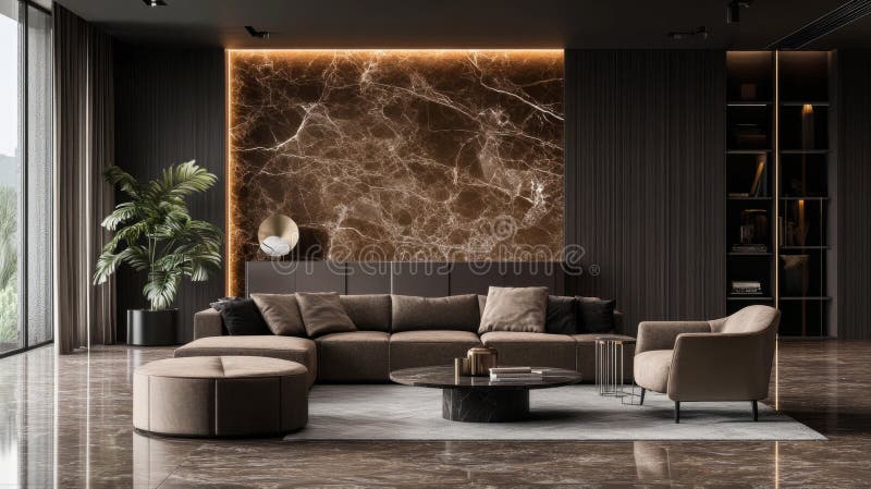 Modern Dark Brown Living Room Interior Design Stock Illustration ...
