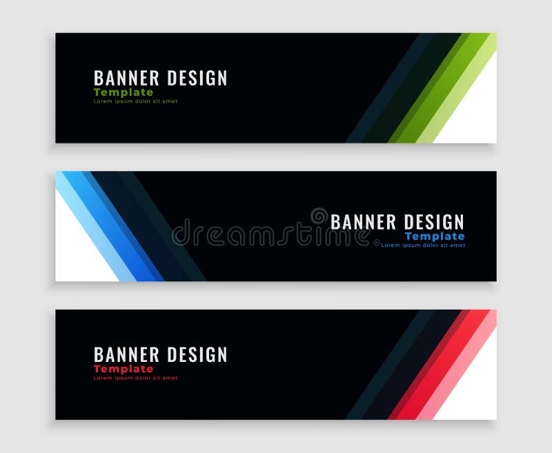 Modern Dark Business Banners Set in Three Colors Stock Vector ...
