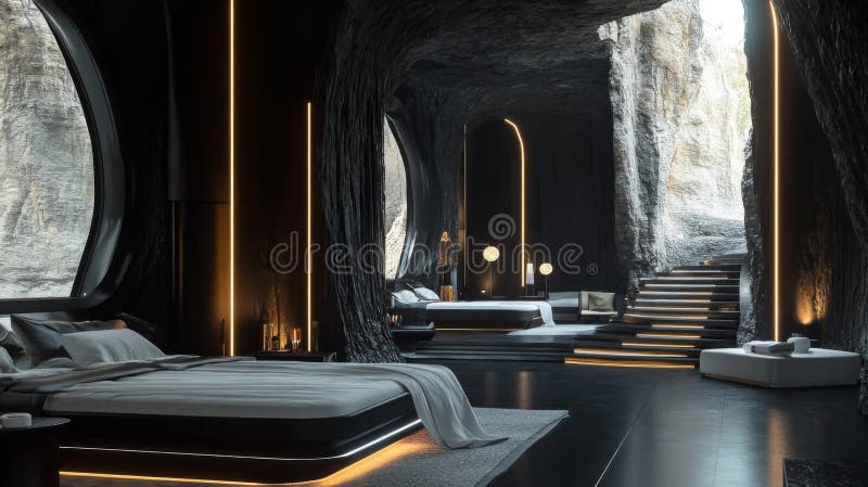 Modern Dark Cave Bedroom Interior Design Stock Illustration ...