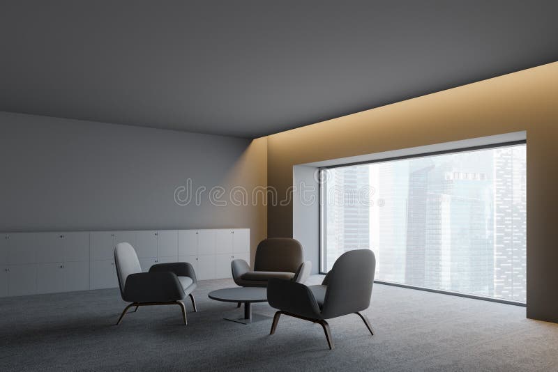 Modern Dark Empty Office Interior with Work Space. 3D Render Stock ...
