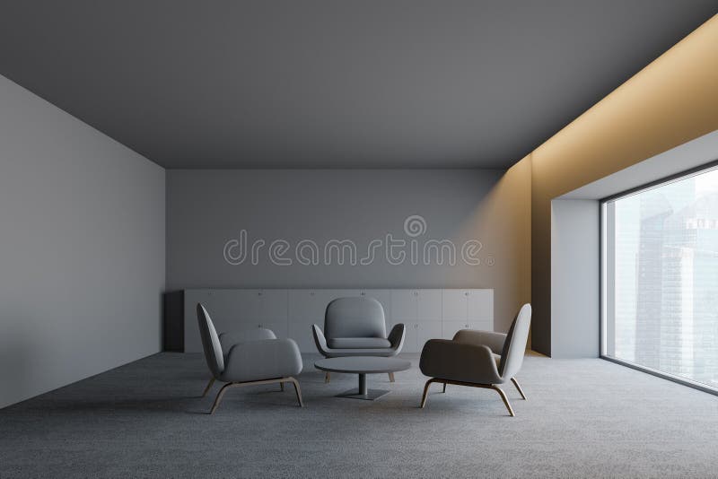 Modern Dark Empty Office Interior with Work Space. 3D Render Stock ...