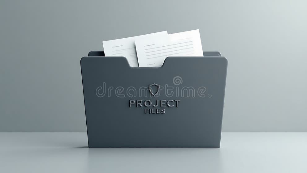 Modern Dark Gray Project Files Folder with Shield Emblem and Documents ...
