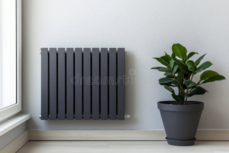Modern Dark Grey Panel Radiator Plant in Minimalist Interior Design ...
