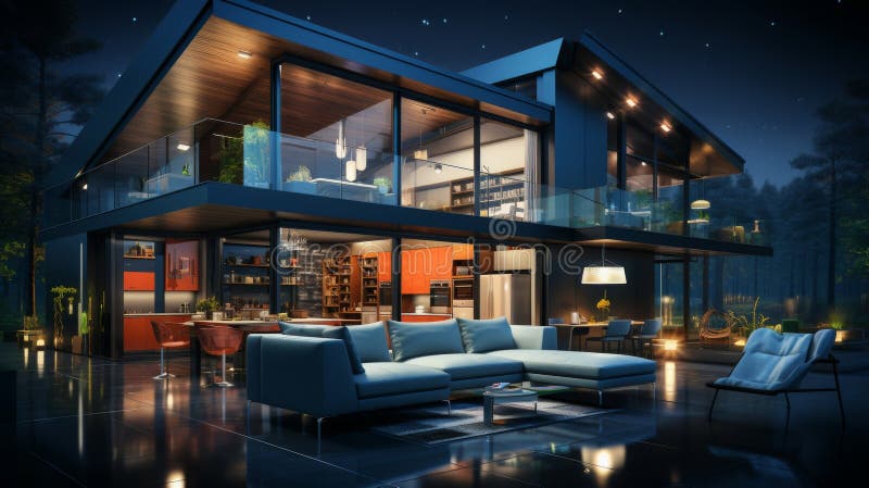 Modern Dark House Interior Featuring Advanced Smart Home Technology at ...