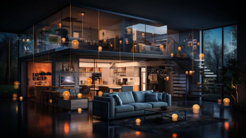 Modern Dark House Interior Featuring Digital Smart Home Technology ...