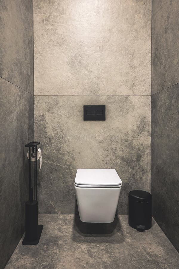 Modern Dark Interior in Domestic Restroom, Wc Stock Photo - Image of ...
