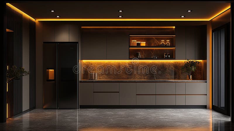 Modern Dark Kitchen Interior Design Stock Illustration - Illustration ...