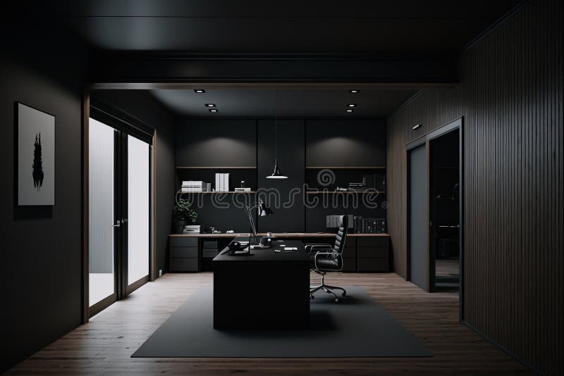 Modern Dark Office Interior in Loft, Industrial Style, Generative AI ...