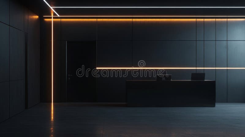 Modern Dark Office Interior with Neon Lighting Stock Illustration ...