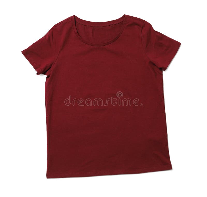 Modern Dark Red T-shirt Isolated on White, Top View Stock Image - Image ...