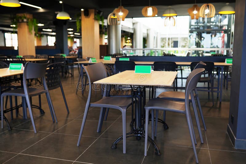 Modern Dark Restaurant or Cafe with Open Kitchen Stock Image - Image of ...