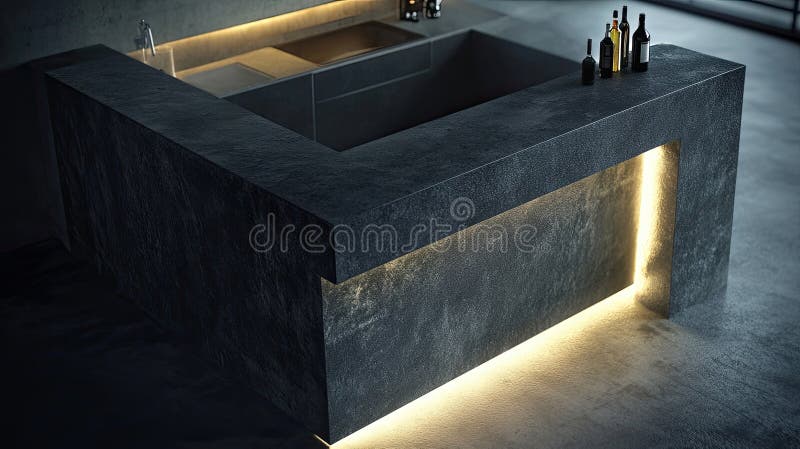 Modern Dark Stone Bar Counter with LED Lighting Stock Illustration ...