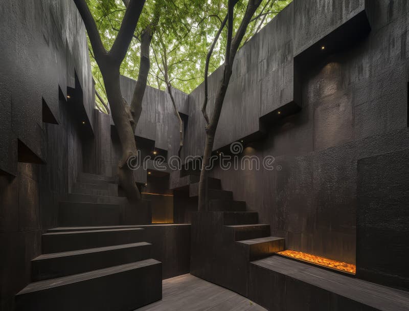 Modern Dark Stone Courtyard Trees Stock Photos - Free & Royalty-Free ...