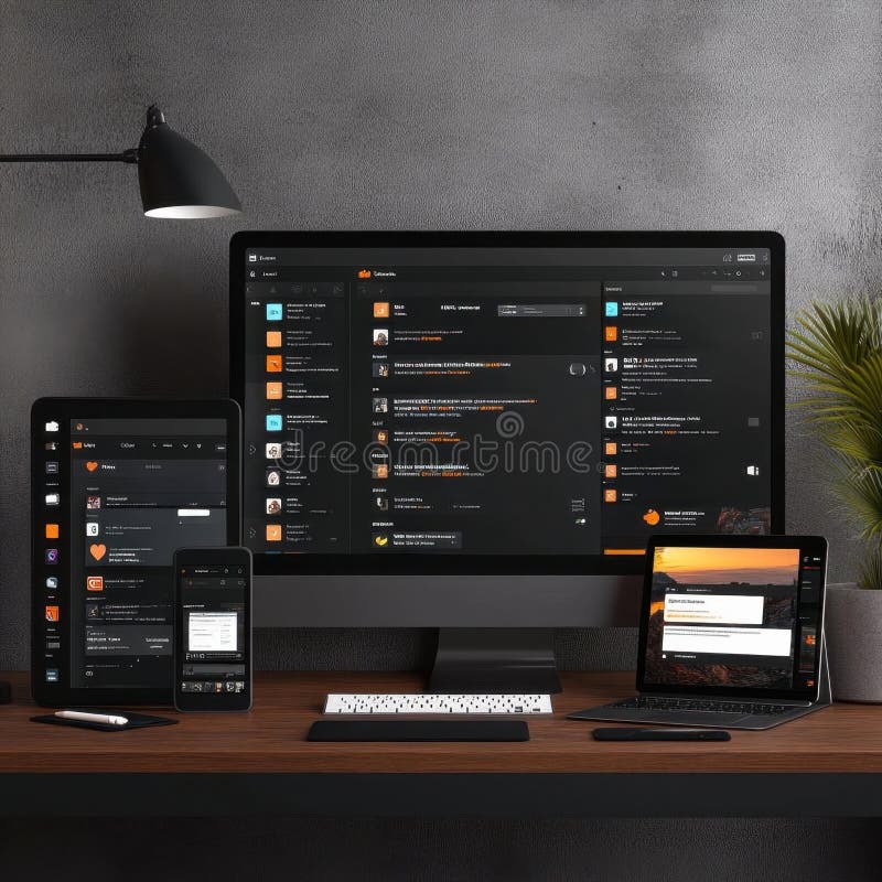 Modern Dark Theme Interface Design with a Focus on Social Media Stock ...
