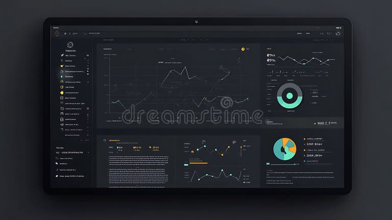 Modern Dark Themed Dashboard Displays Data Analytics Charts Stock ...