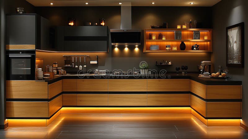 Modern, Dark, and Warm Kitchen Design with Wood and Dark Accents ...