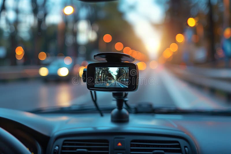 Modern Dashboard Camera in a Car, View of Road during Driving Stock ...
