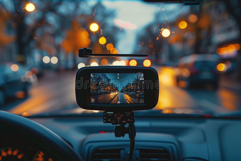 Modern Dashboard Camera in a Car, View of Road during Driving Stock ...