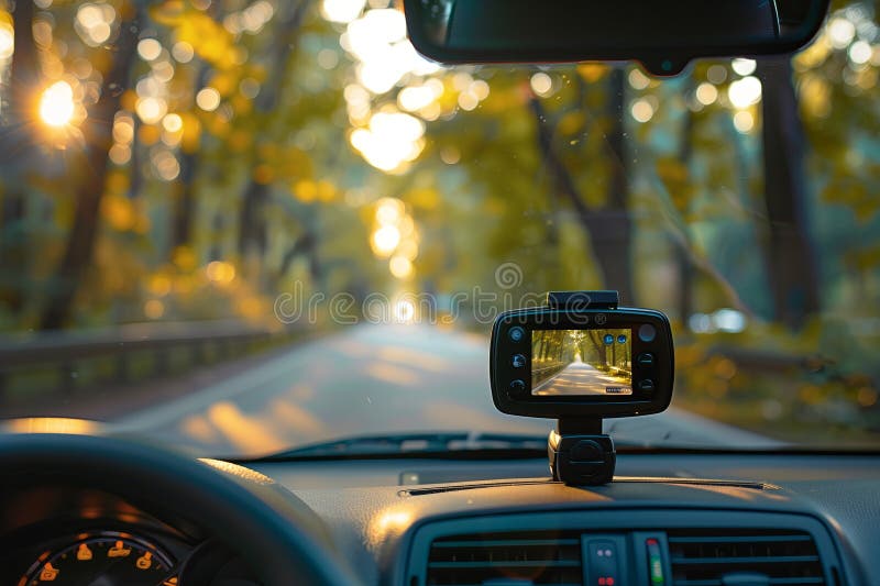 Modern Dashboard Camera in a Car, View of Road during Driving Stock ...