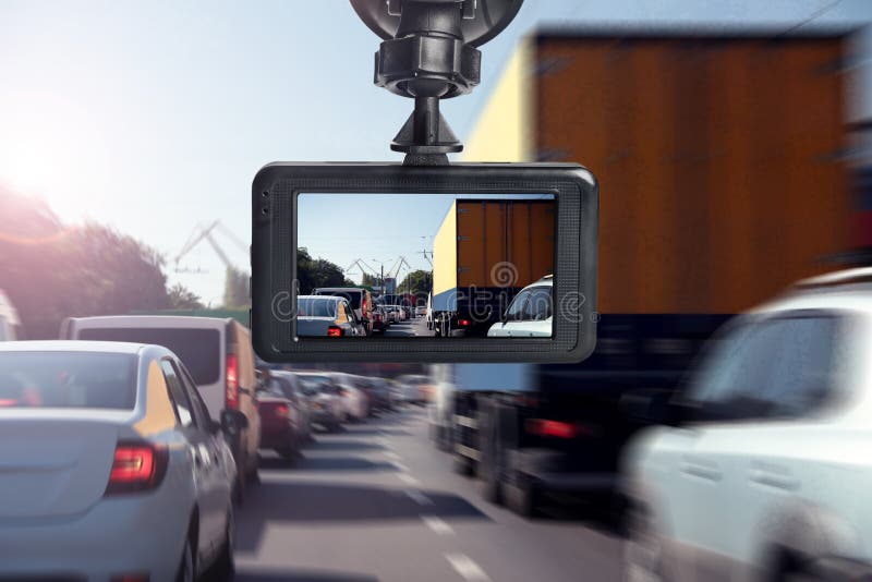 Modern Camera Mounted in Car, View of Road during Driving Stock Image ...