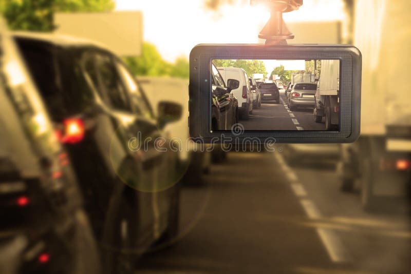 Modern Camera Mounted in Car, View of Road during Driving Stock Image ...