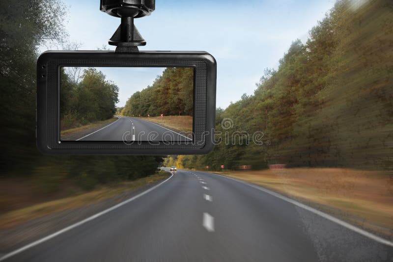 Modern Camera Mounted in Car, View of Road during Driving Stock Image ...