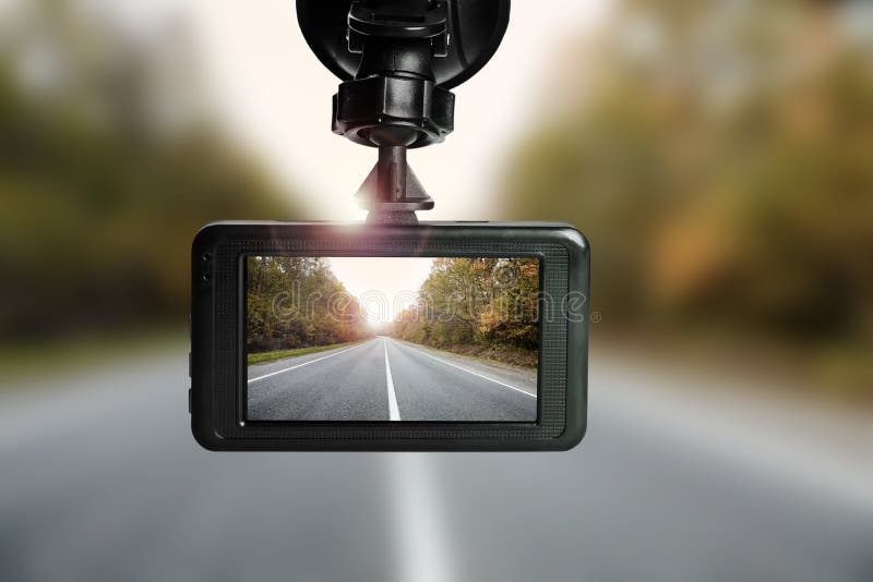 Modern Camera Mounted in Car, View of Road during Driving Stock Photo ...