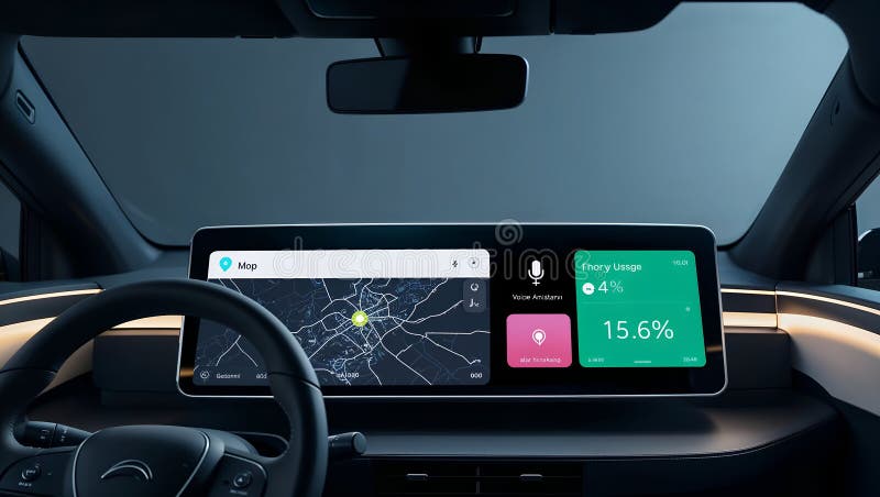 Modern Dashboard Display Showcasing Navigation and Energy Usage ...