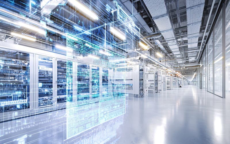 Modern Data Center with Advanced Technology and Illuminated Server ...