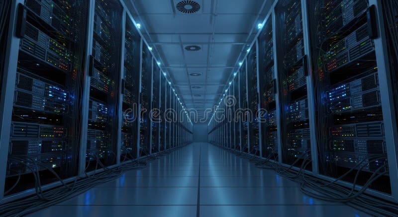 Modern Data Center Aisle with Server Racks Stock Illustration ...