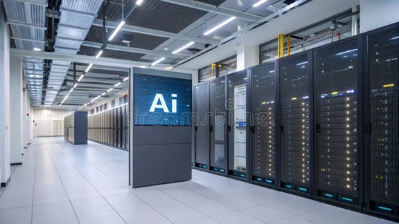 Modern Data Center with Artificial Intelligence Technology this Image Showcases a Sleek Data ...