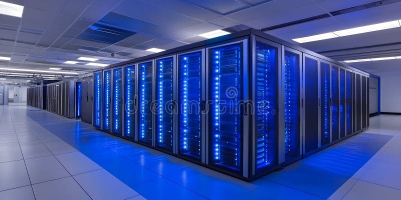 Modern Data Center with Blue Illuminated Server Racks Stock ...