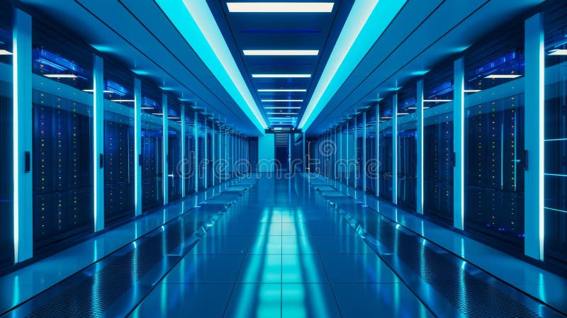Modern Data Center with Blue LED Lighting, Generative AI Stock Photo ...