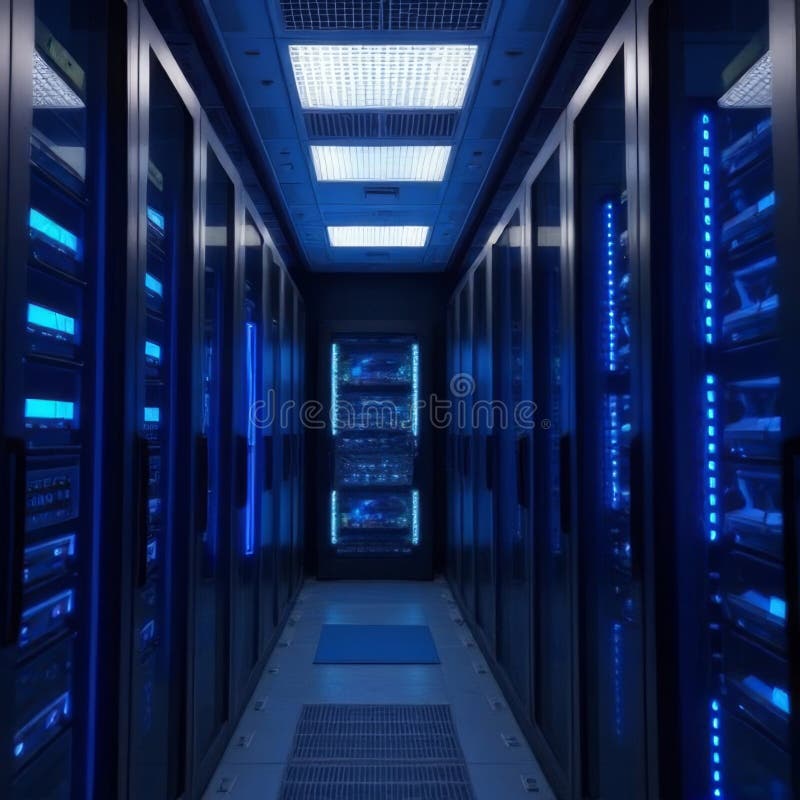 Modern Data Center with Blue LED Server Racks Stock Image - Image of ...