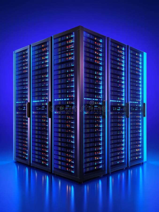 Modern Data Center with Blue Lighting a Sleek Data Center Filled with ...