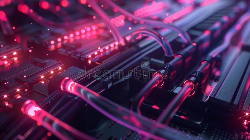 Modern Data Center Board in Black with Bright Pink LED Backlighting ...