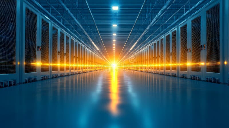 Modern Data Center with Bright Lights Stock Illustration - Illustration ...